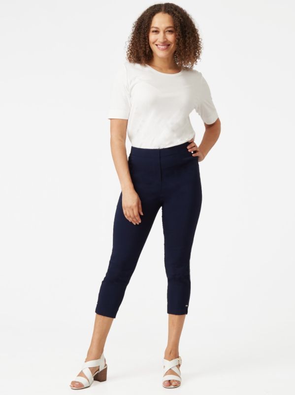 PennyPlain Cropped Bengaline Capri Trousers French Navy